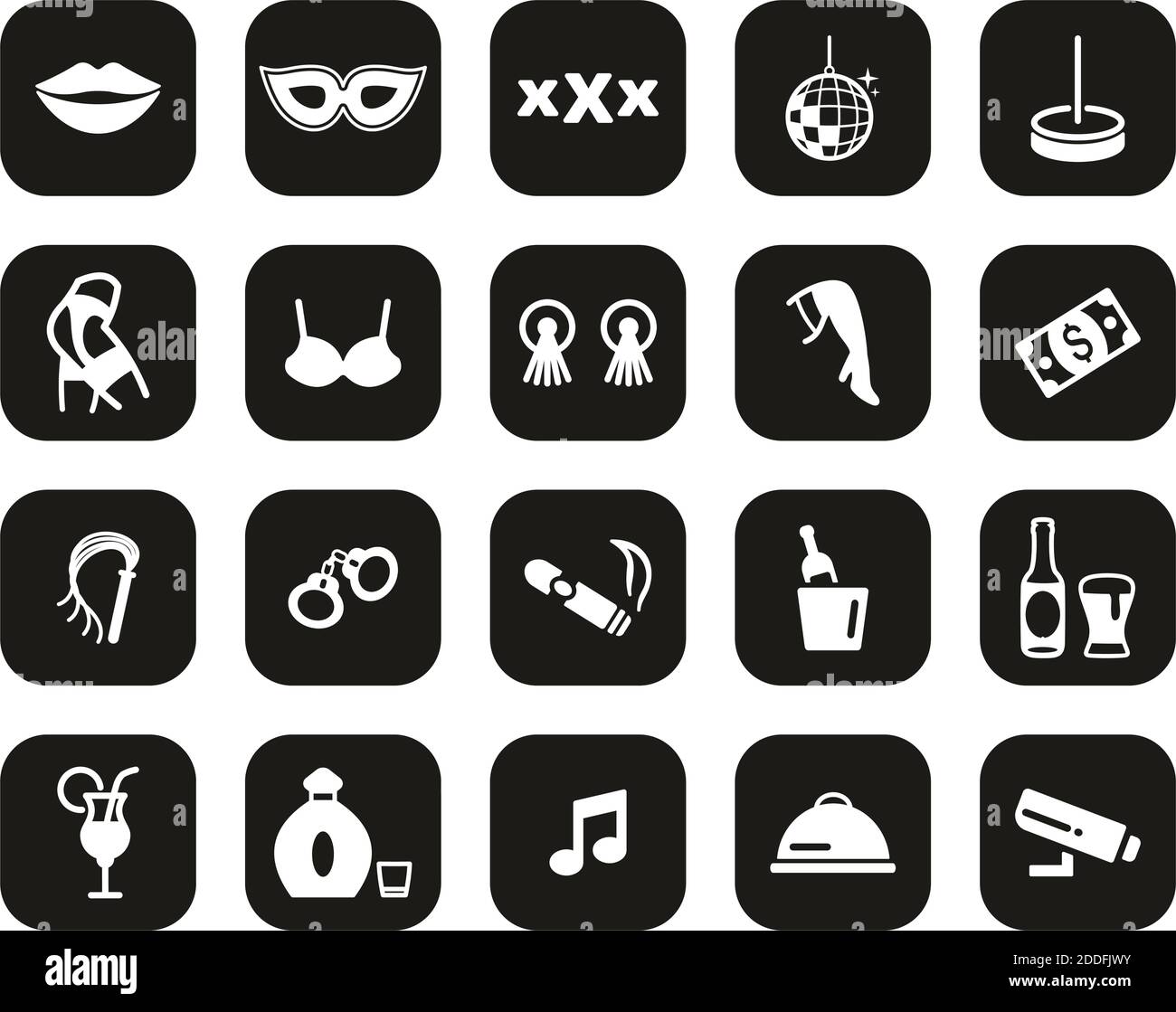 Strip Club Icons White On Black Flat Design Set Big Stock Vector Image ...