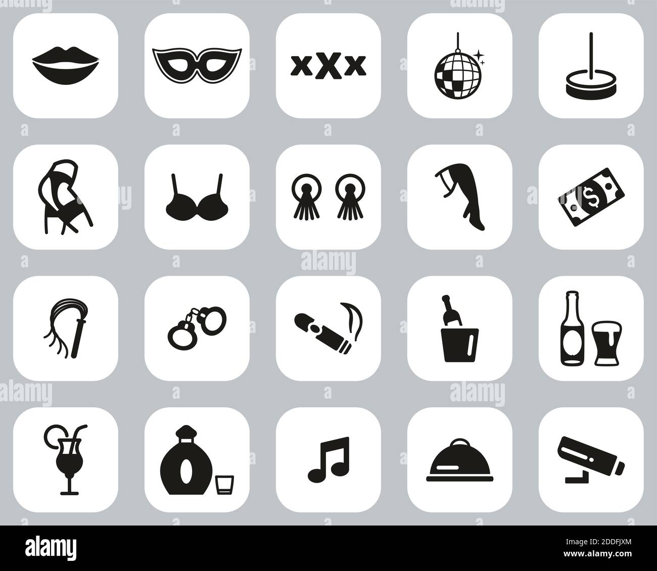 Strip Club Icons Black & White Flat Design Set Big Stock Vector Image ...