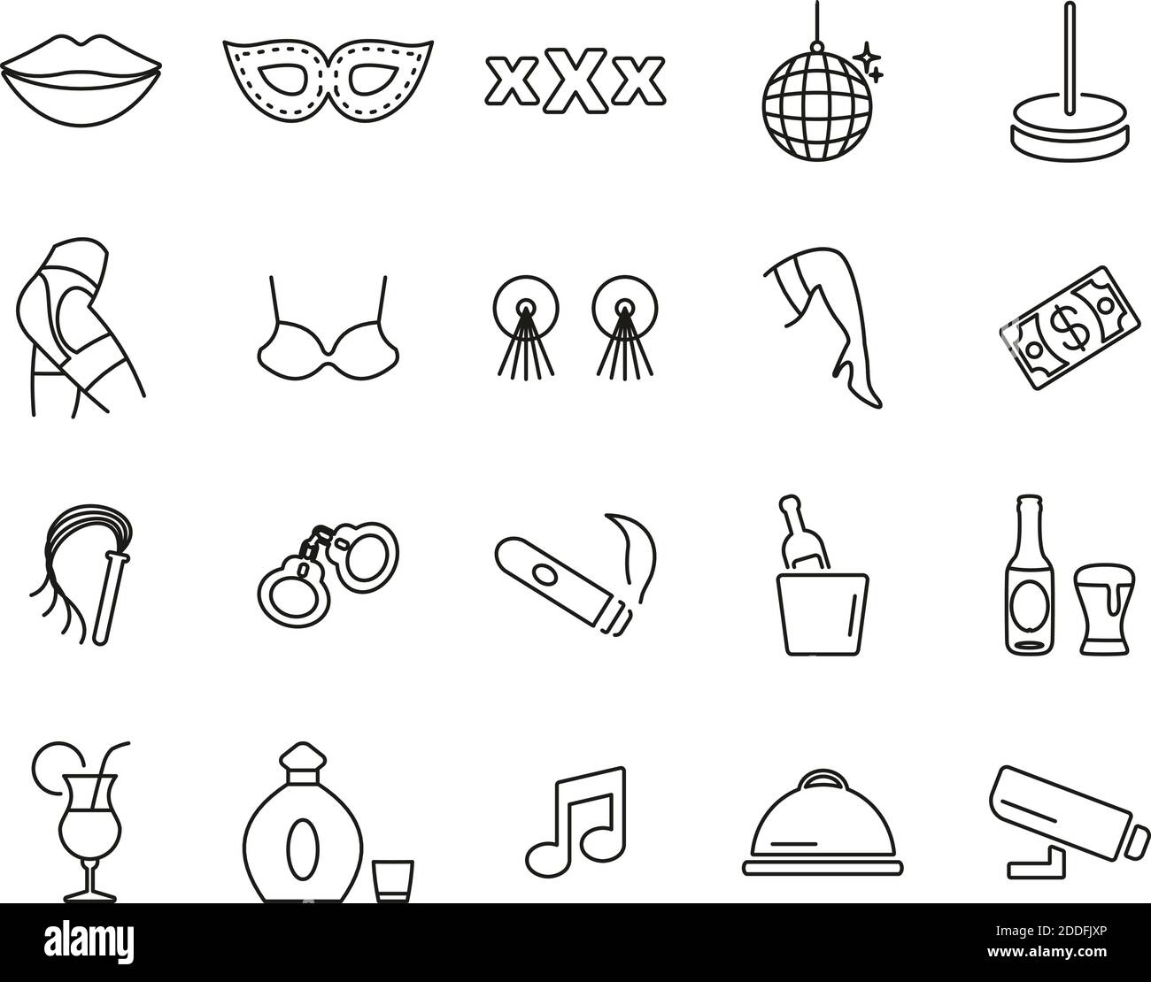 Strip Club Icons Black & White Thin Line Set Big Stock Vector Image ...
