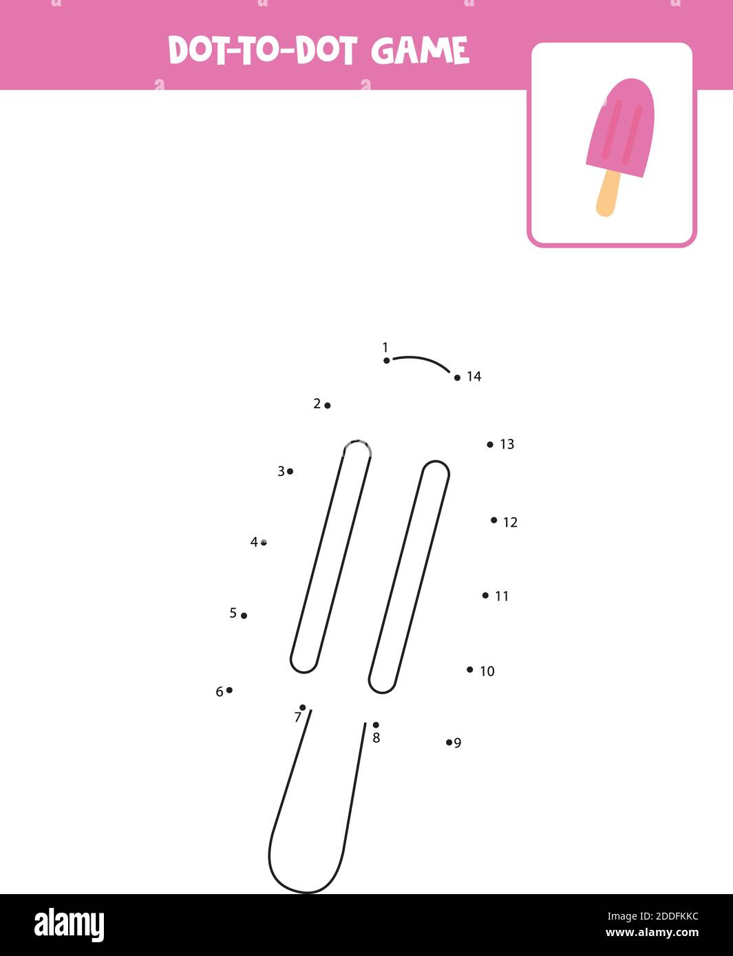 Connect the dots game with cartoon ice cream. Educational worksheet ...