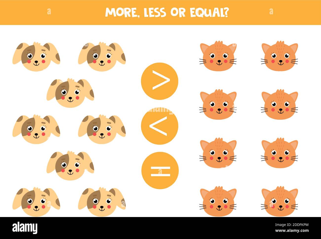 More, less or equal game with cute cats and dogs. Math game for kids ...