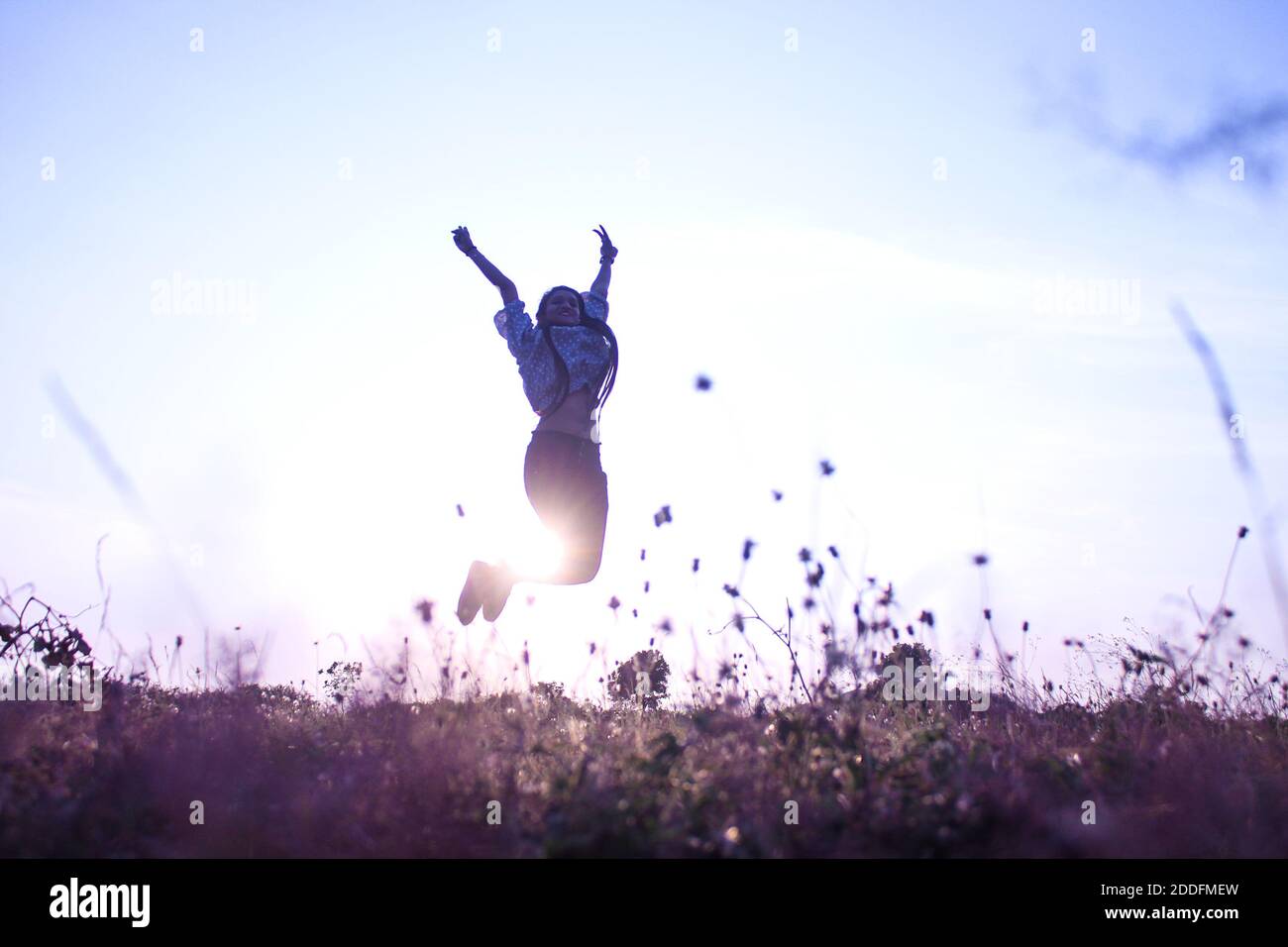 Happy girl jumped against sun with open hand . Wallpapers and ...