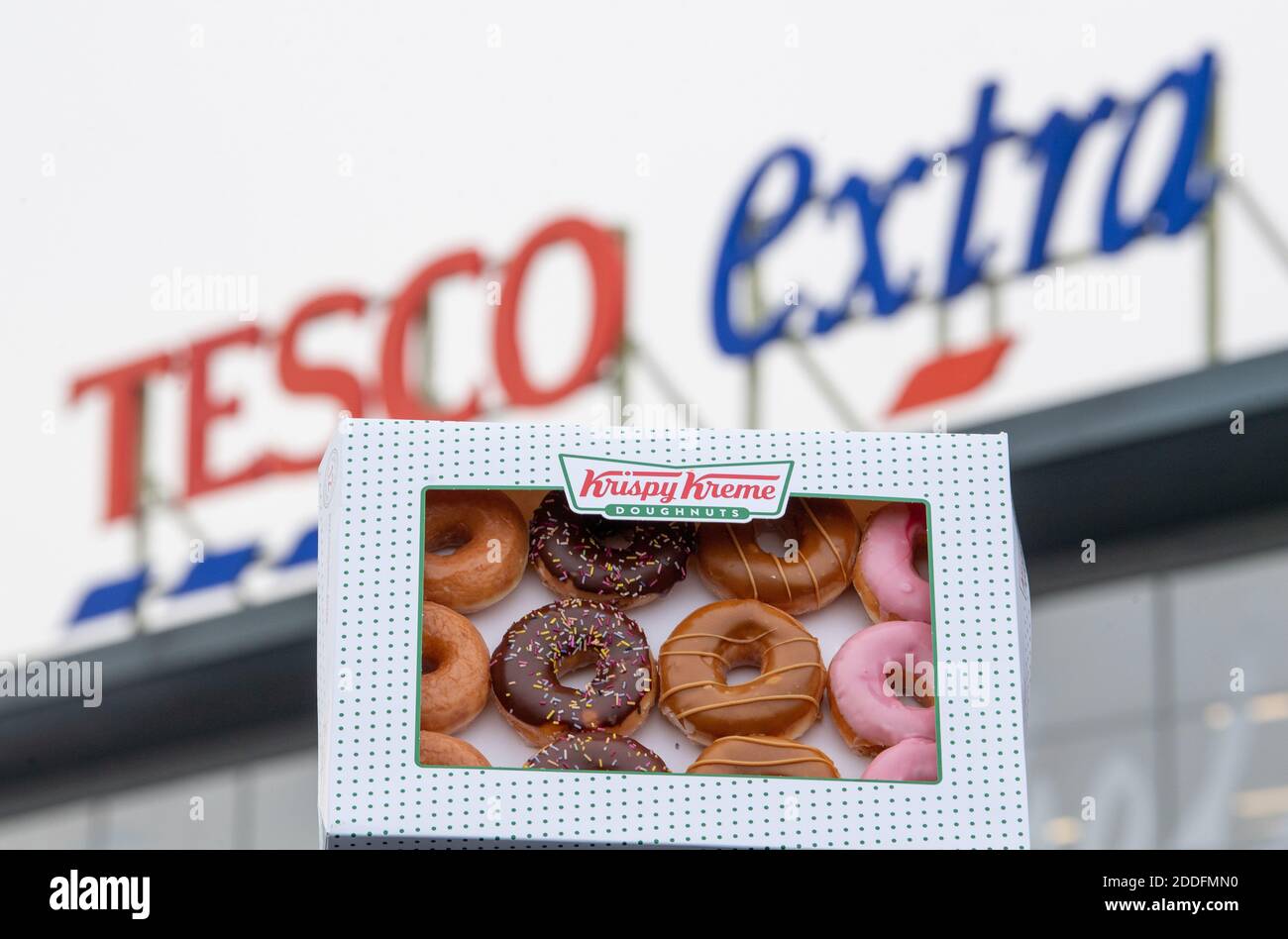 A box of Krispy Kreme donuts at a Tesco Extra store in Wisbech ...