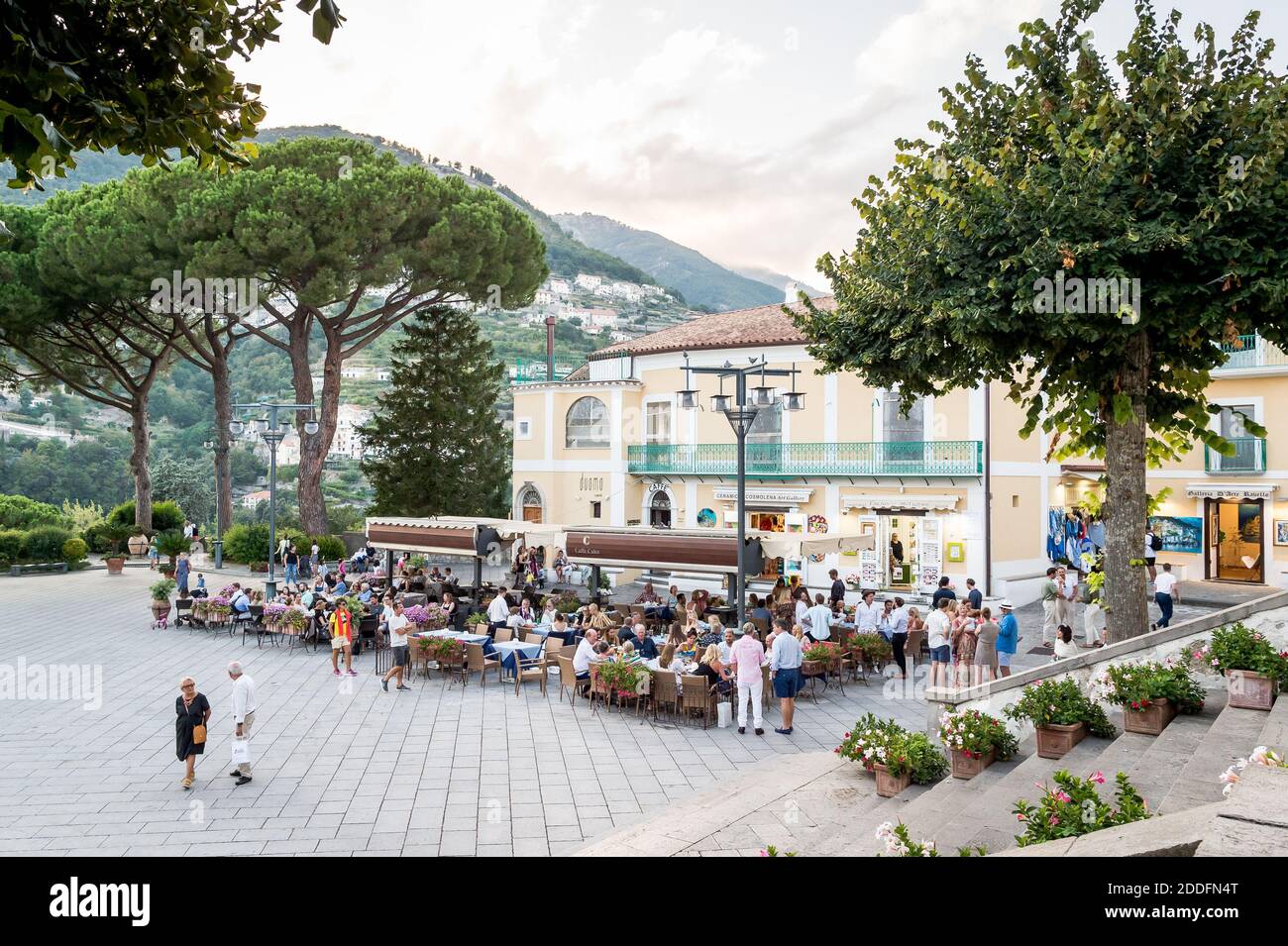 The town square with cafes and shops taken from the Duomo di Ravello ...
