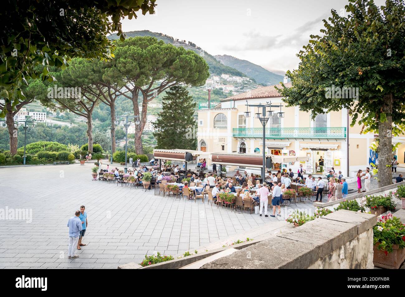 The town square with cafes and shops taken from the Duomo di Ravello ...