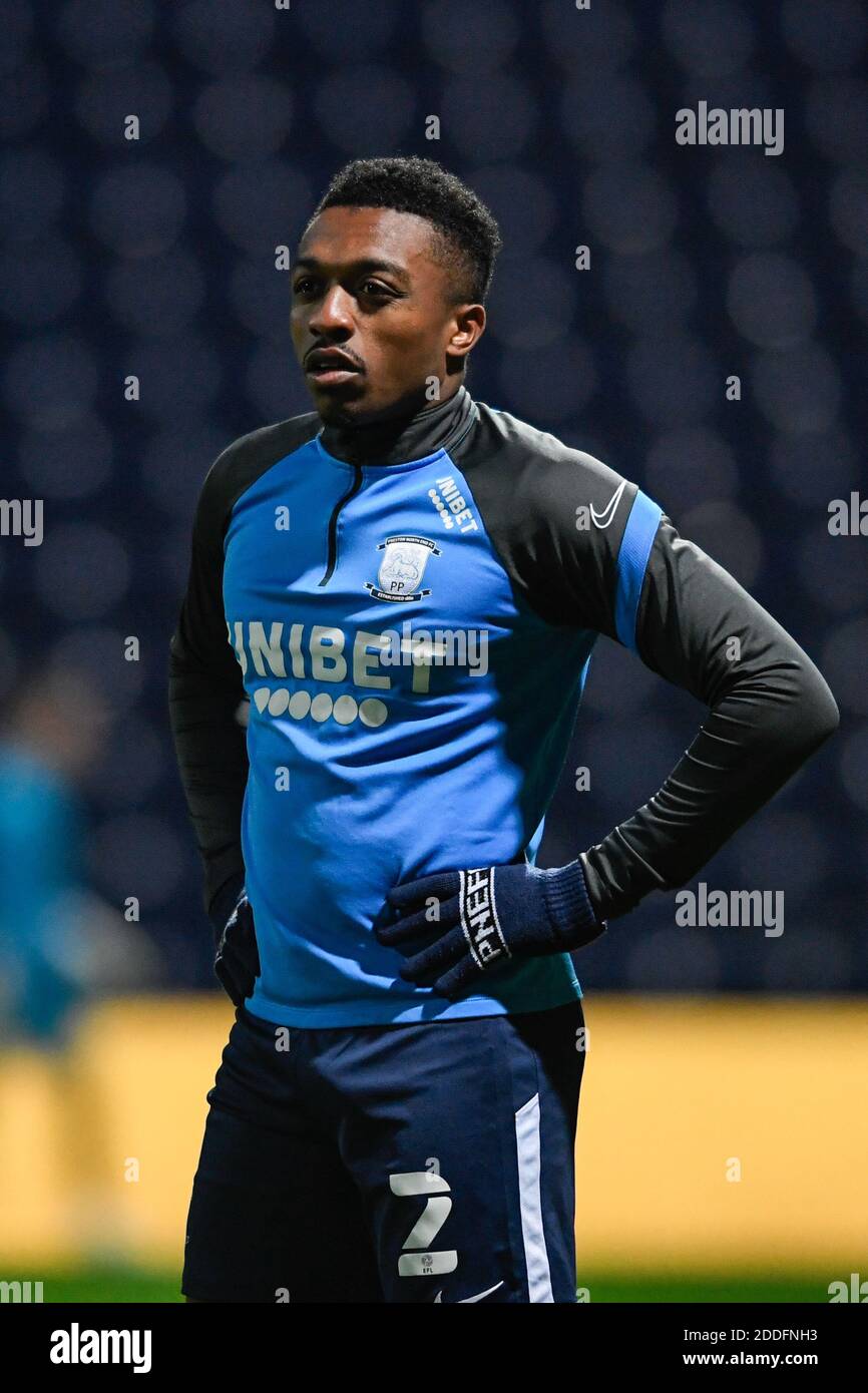 Darnell Fisher #2 of Preston North End warming up before the game Stock ...