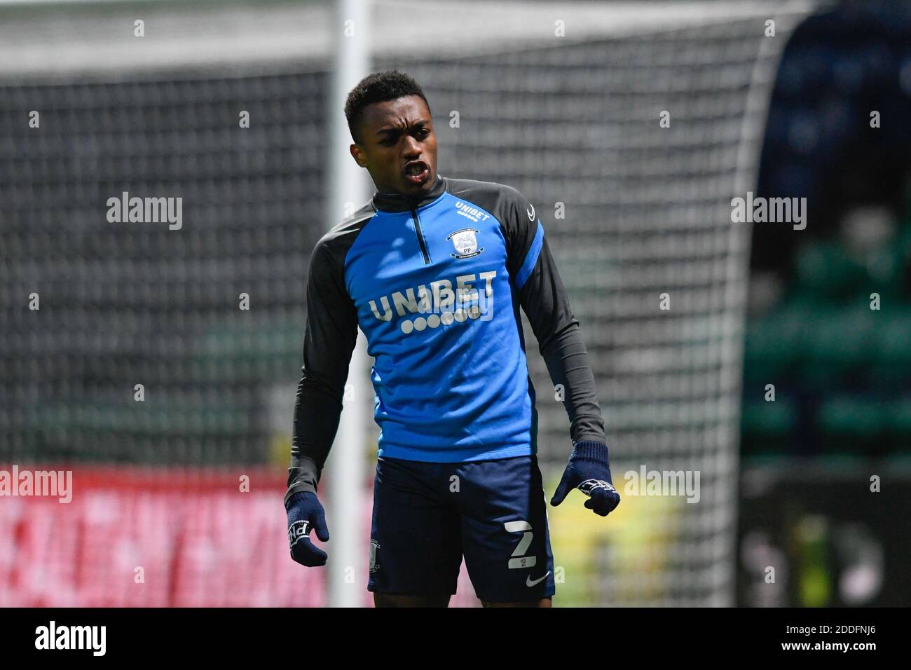 Darnell Fisher #2 of Preston North End warming up before the game Stock ...