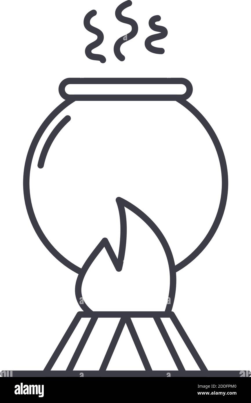 Fire cooking icon, linear isolated illustration, thin line vector, web ...