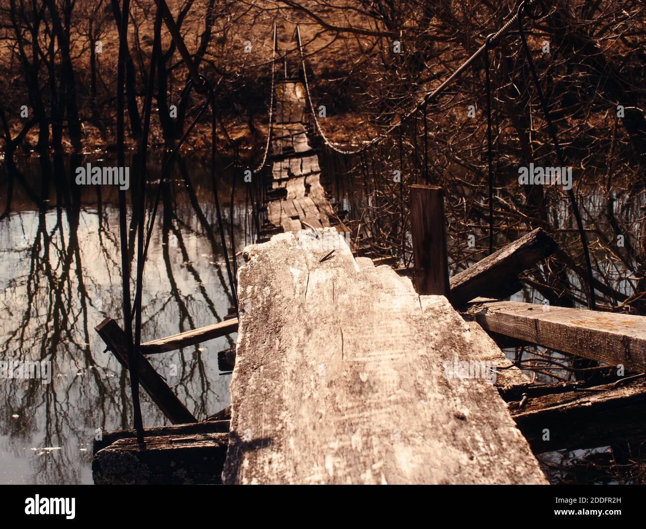 old broken bridge over the river, Russia Stock Photo - Alamy