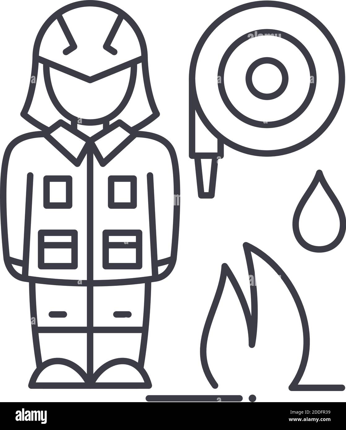 Firefighter work icon, linear isolated illustration, thin line vector ...