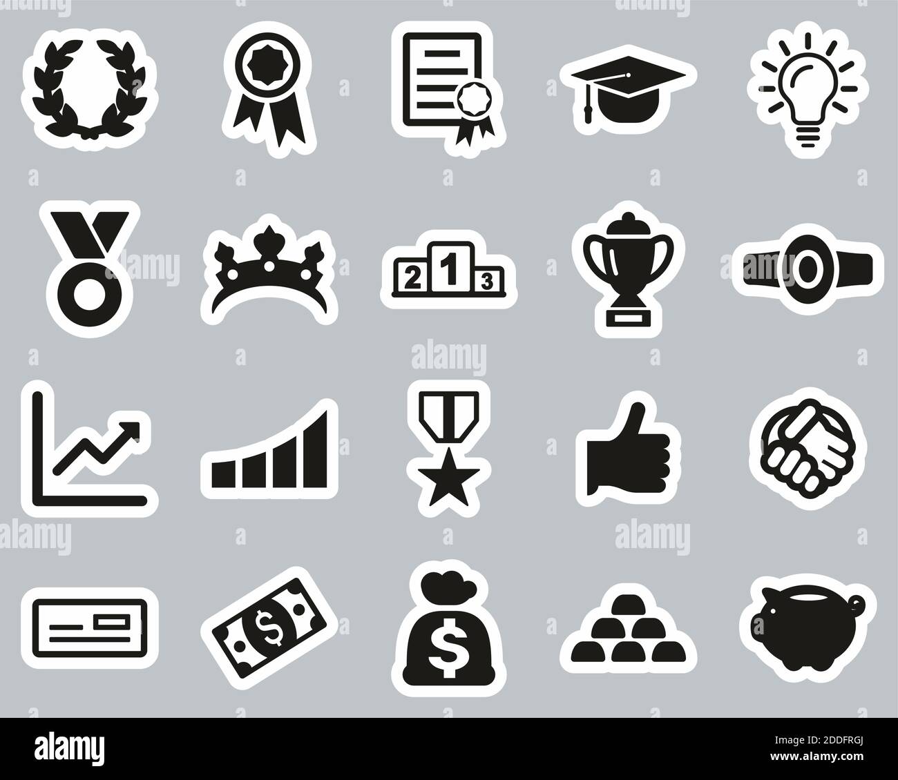 Success & Achievement Icons Black & White Sticker Set Big Stock Vector ...