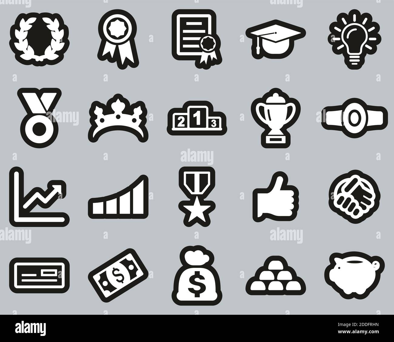 Success & Achievement Icons White On Black Sticker Set Big Stock Vector ...