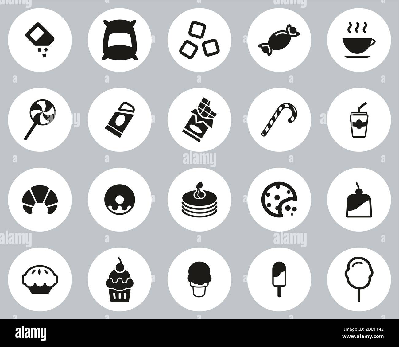 Sugar Or Sugar Food & Drink Icons Black & White Flat Design Circle Set ...