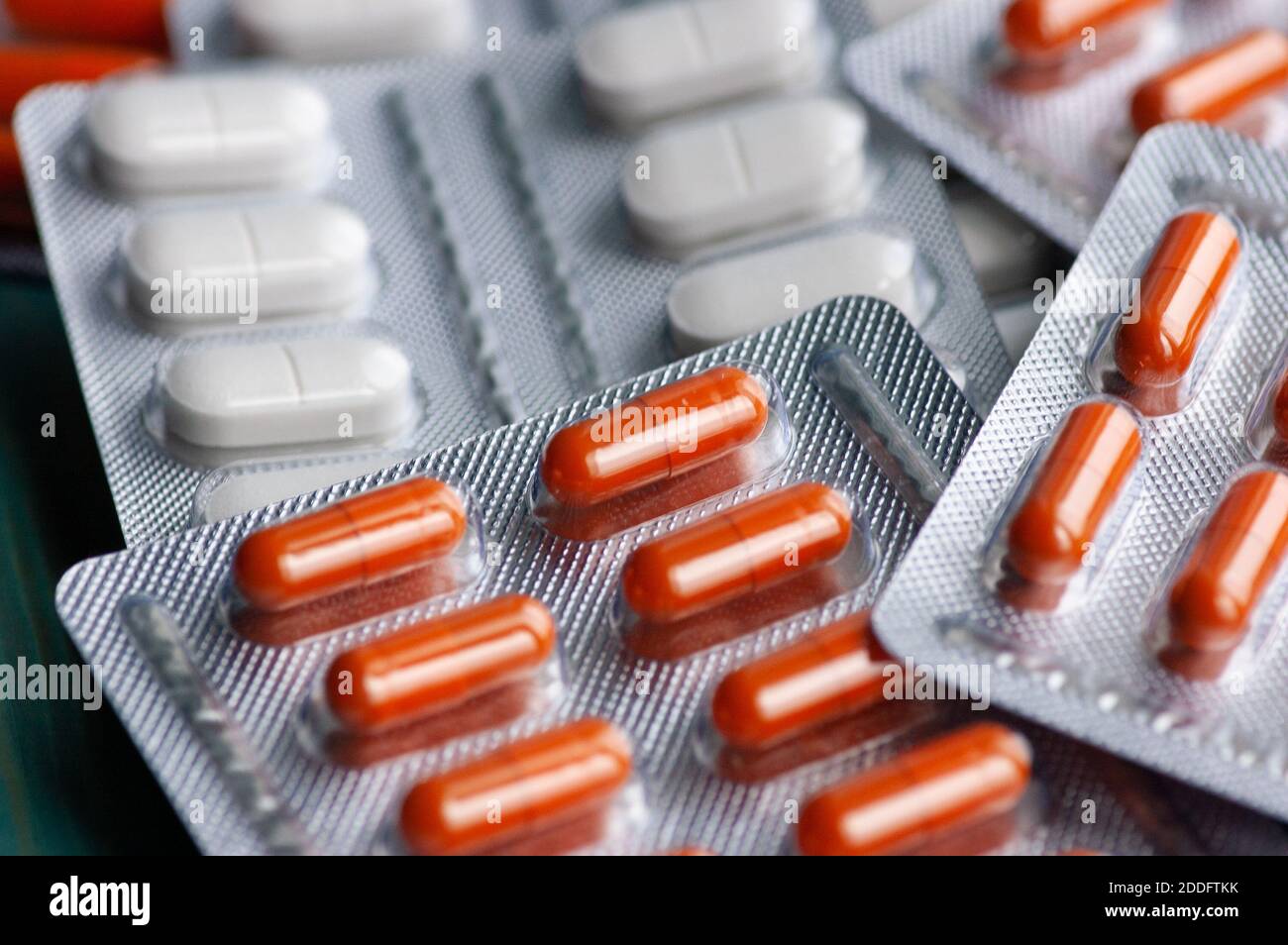 Medicine pills in packs, pills packed in blister pack. Full frame ...