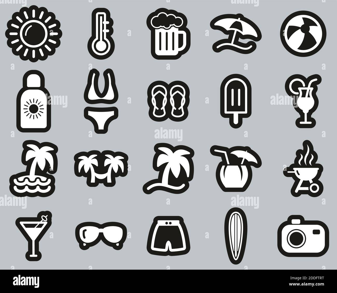Summer Icons White On Black Sticker Set Big Stock Vector Image & Art ...