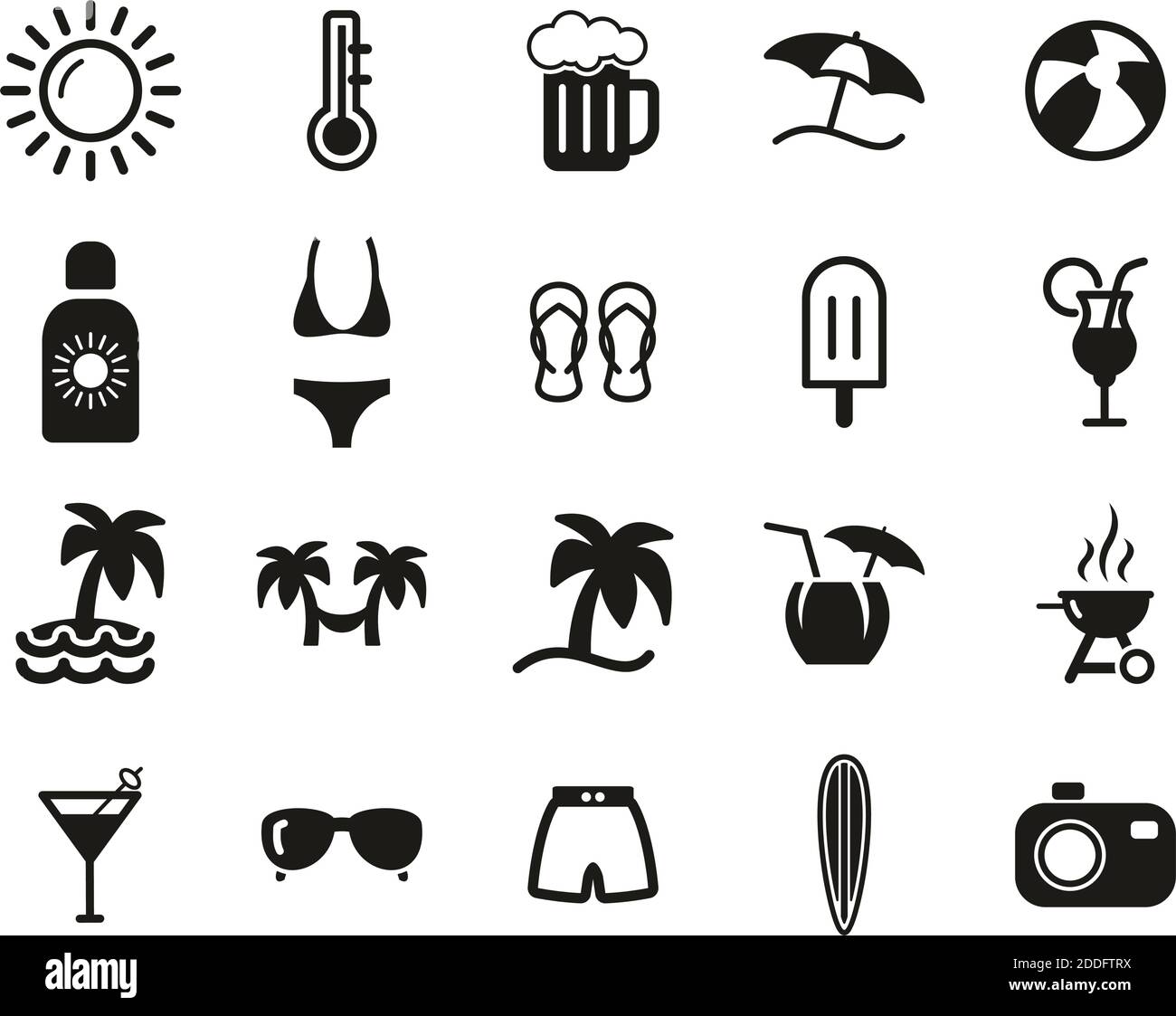 Summer Icons Black & White Set Big Stock Vector Image & Art - Alamy