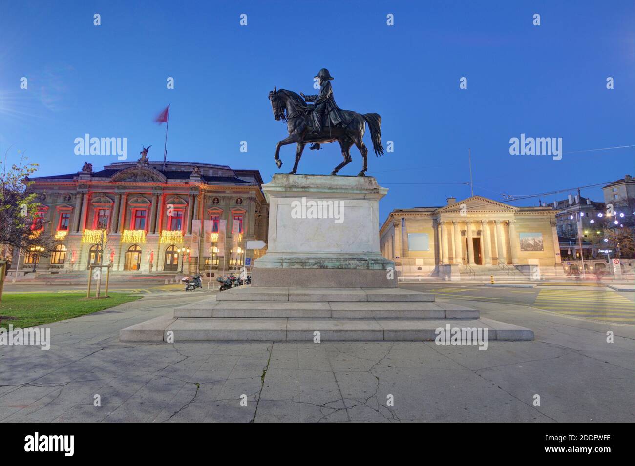 General Dufour statue, grand opera and Rath museum at place de Neuve ...