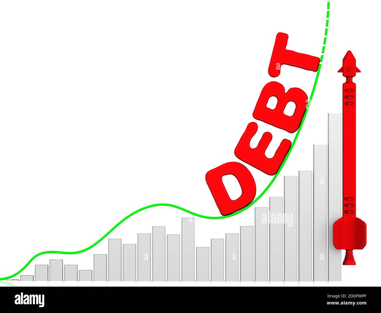 Graph of debt growth. Graph of rapid growth with inscription DEBT and ...