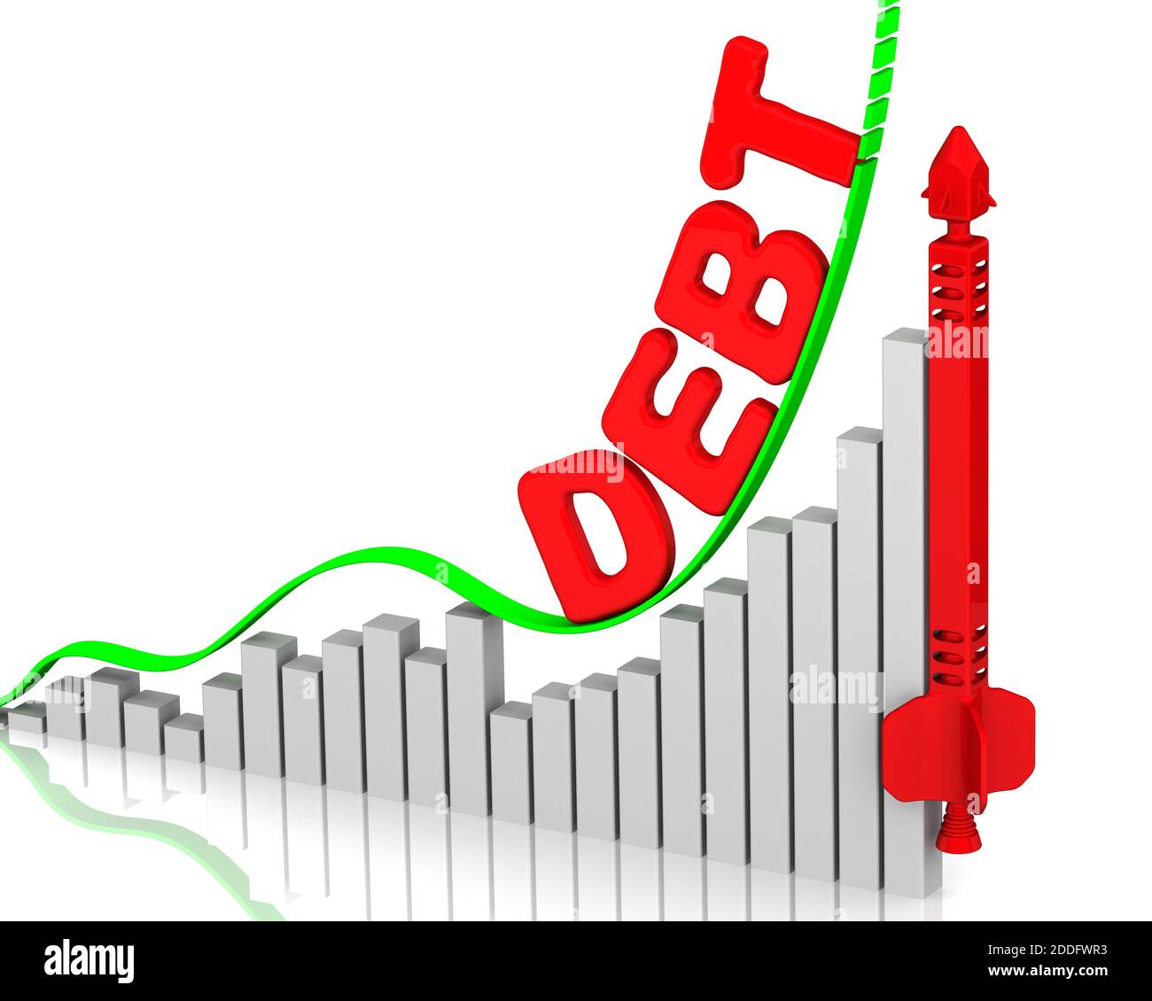 Graph of debt growth. Graph of rapid growth with inscription DEBT and ...
