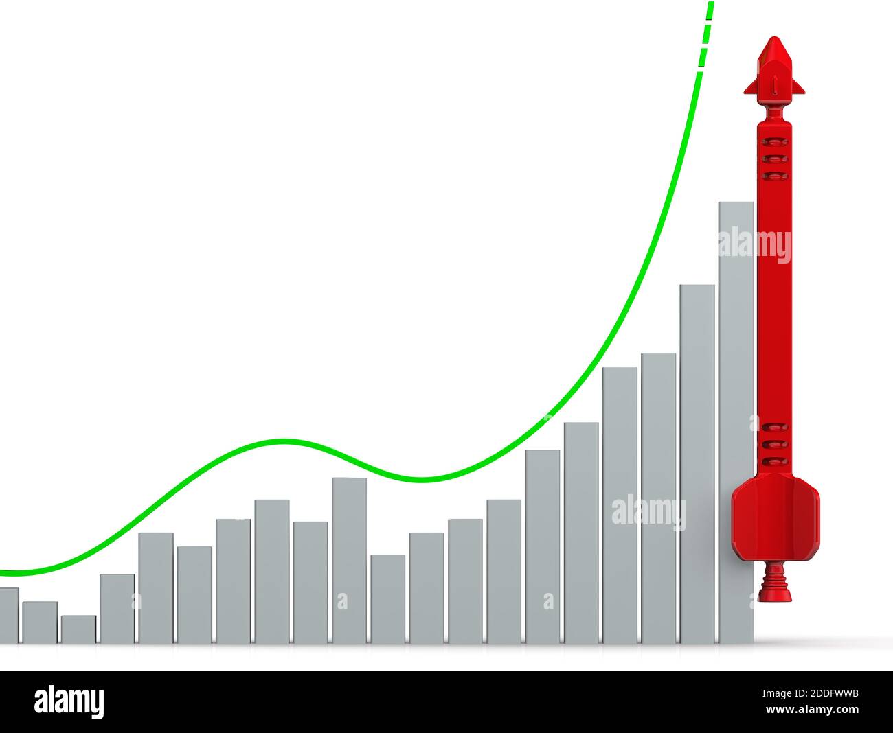 Graph of growth. Graph of rapid growth with conceptual red rocket ...
