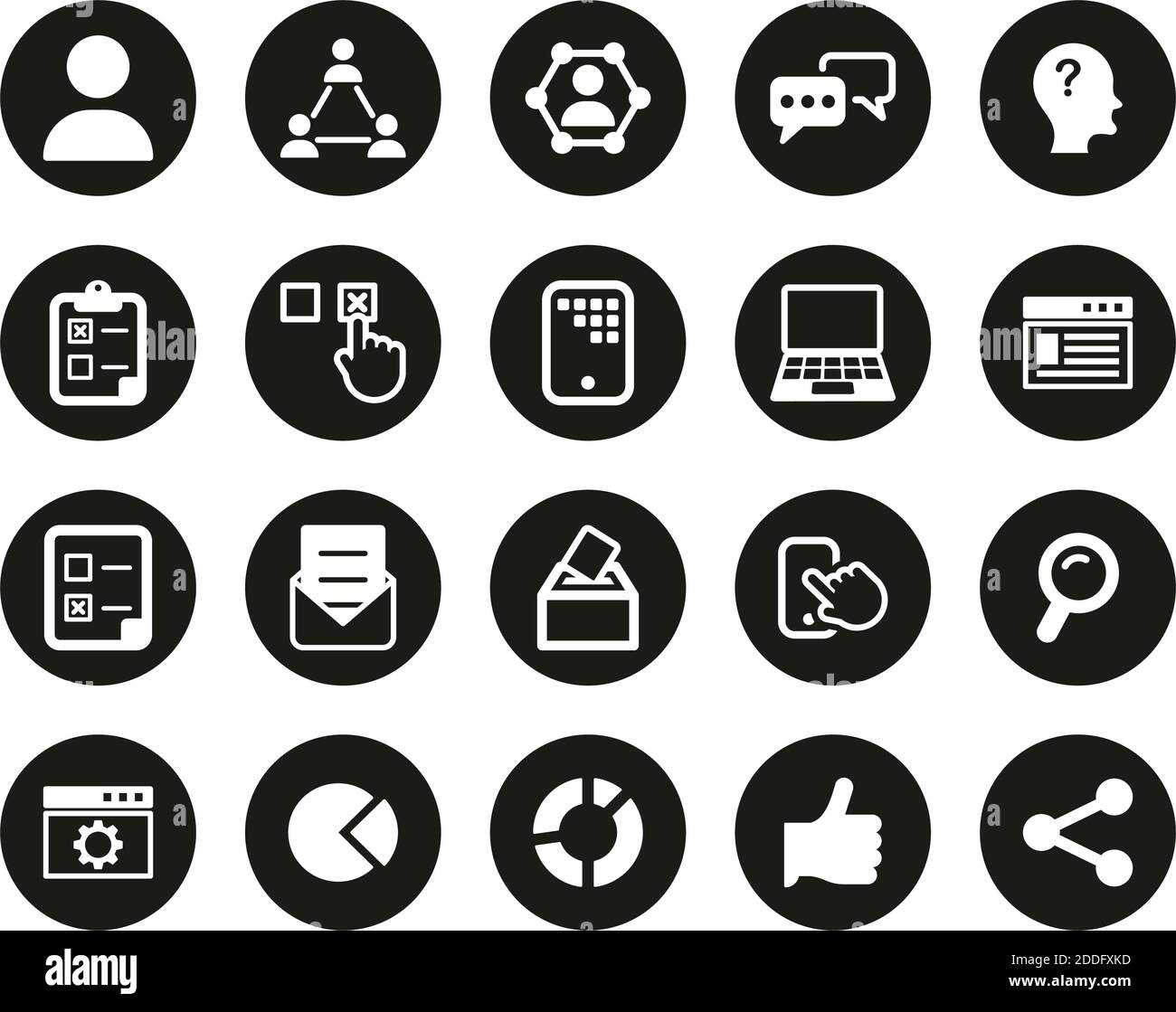 Survey Or Poll Icons White On Black Flat Design Circle Set Big Stock ...