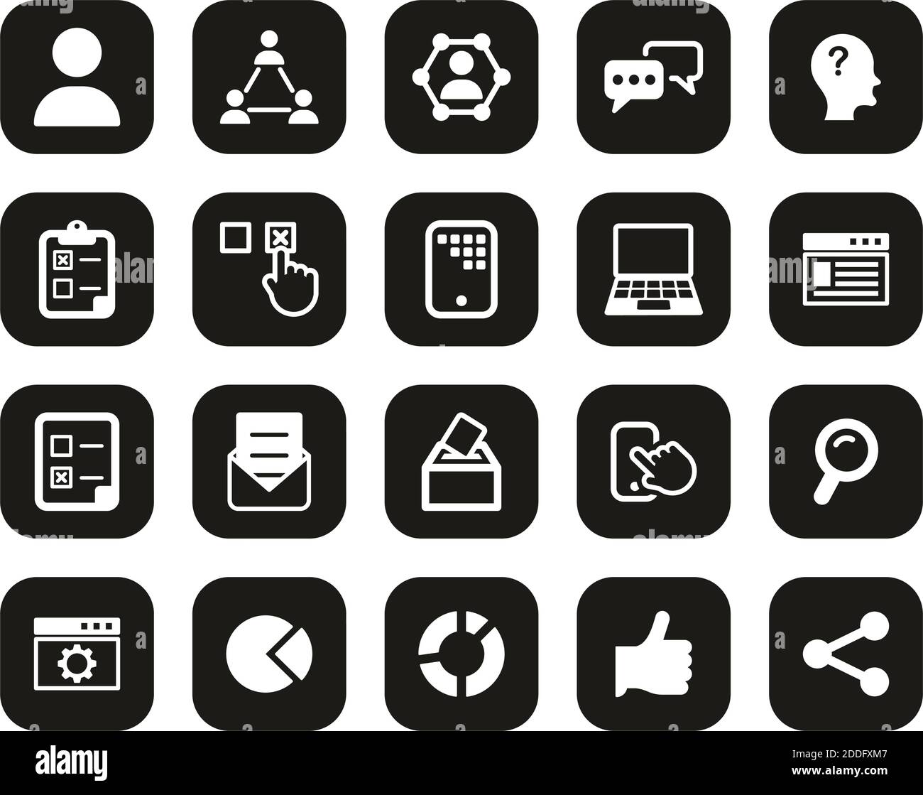 Survey Or Poll Icons White On Black Flat Design Set Big Stock Vector ...