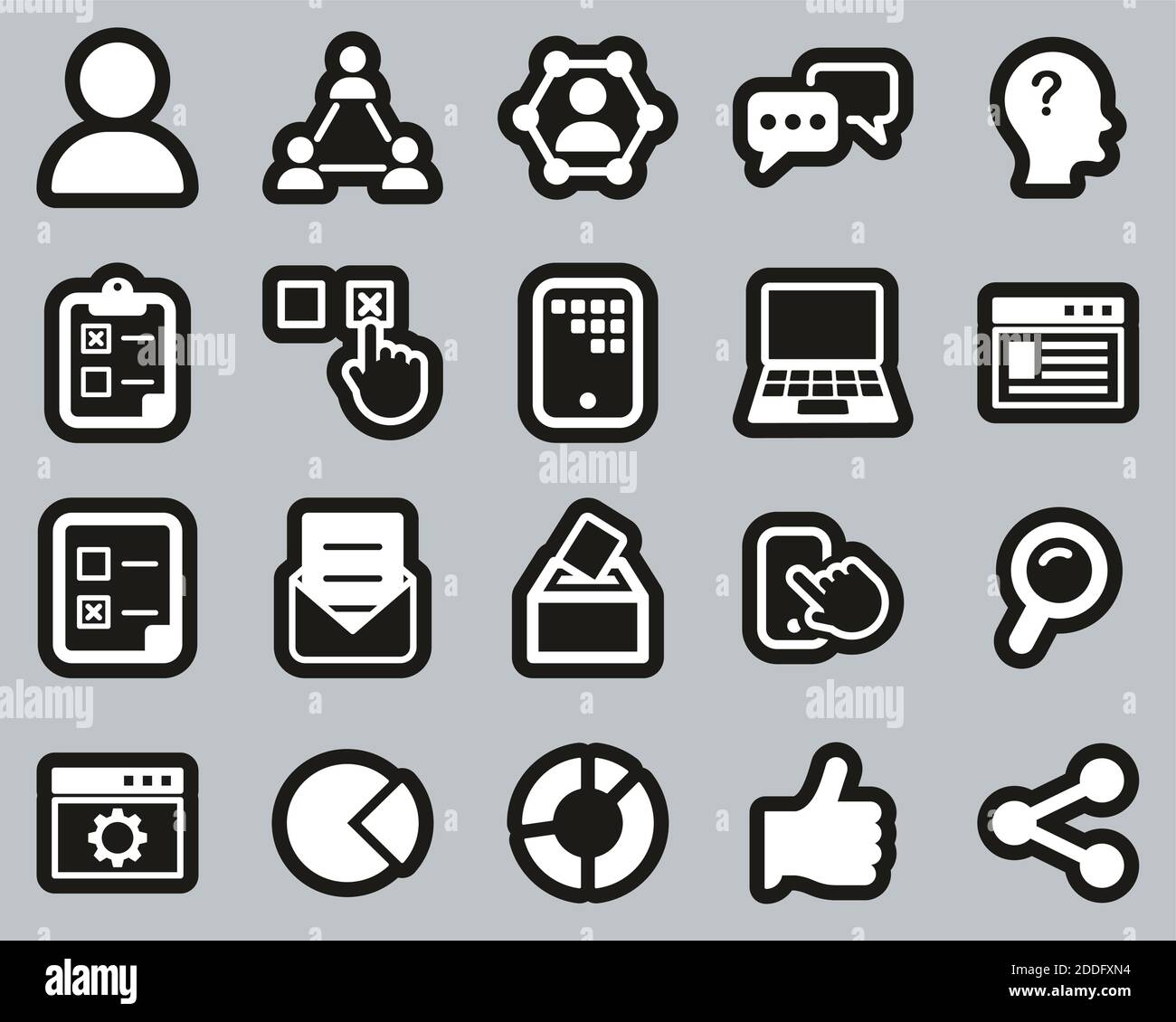 Survey Or Poll Icons White On Black Sticker Set Big Stock Vector Image ...