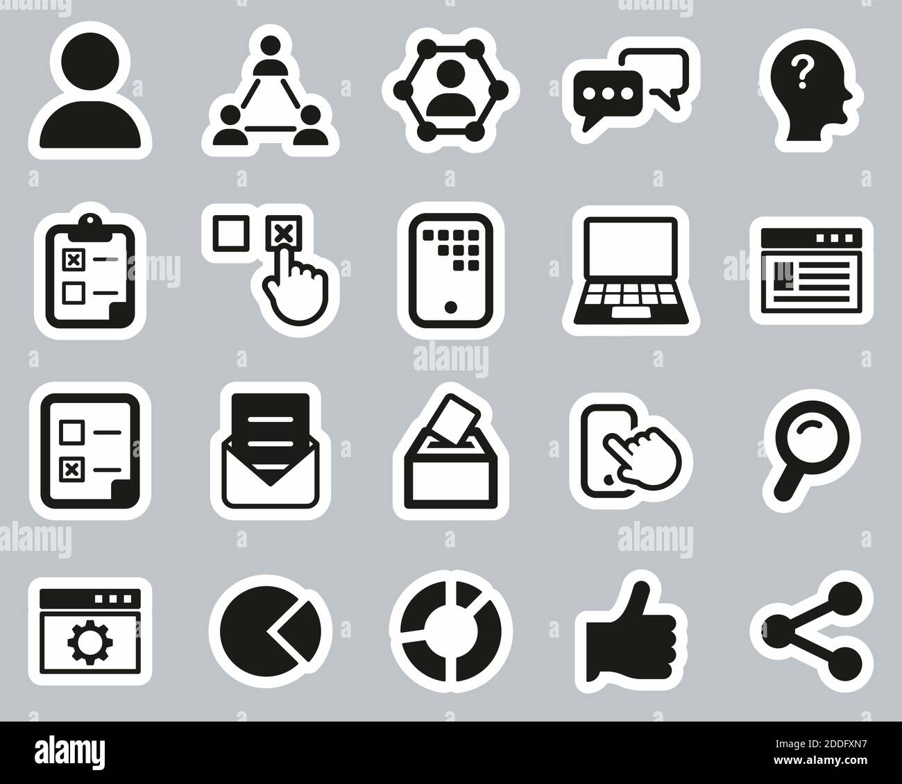 Survey Or Poll Icons Black & White Sticker Set Big Stock Vector Image ...