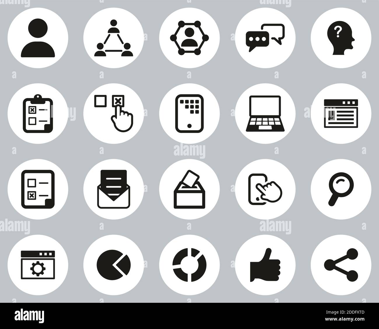 Survey Or Poll Icons Black & White Flat Design Circle Set Big Stock ...