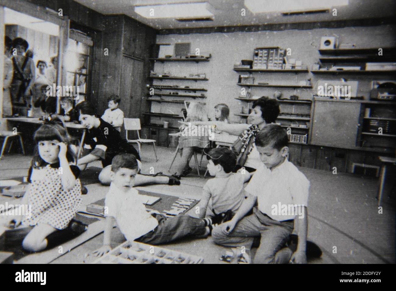 Fine 1970s vintage black and white photography of a grade school ...