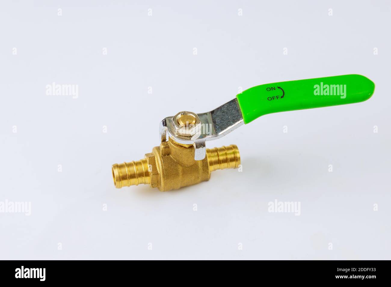 New ball brass water tap in different fittings on isolated white ...