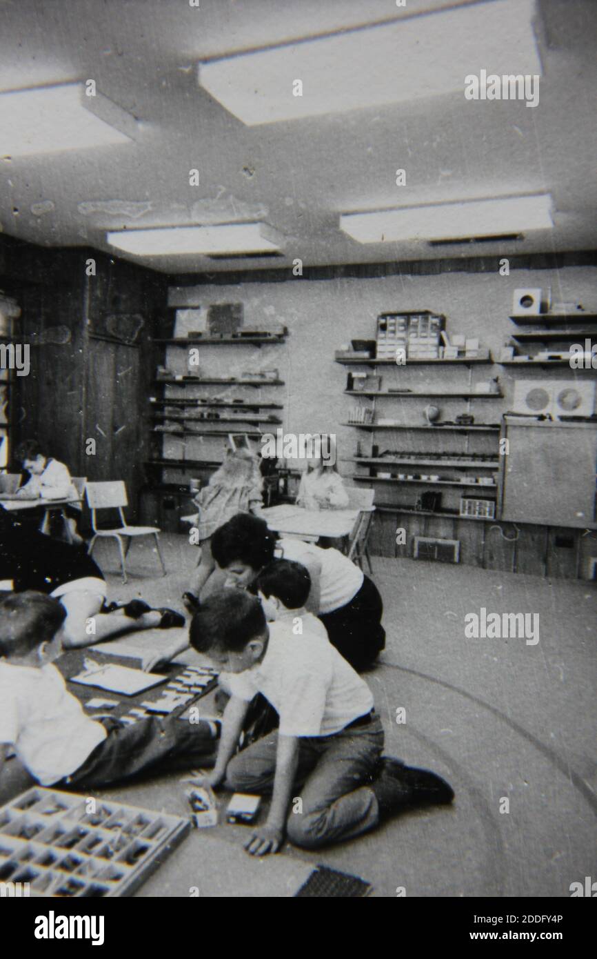 Fine 1970s vintage black and white photography of a grade school ...