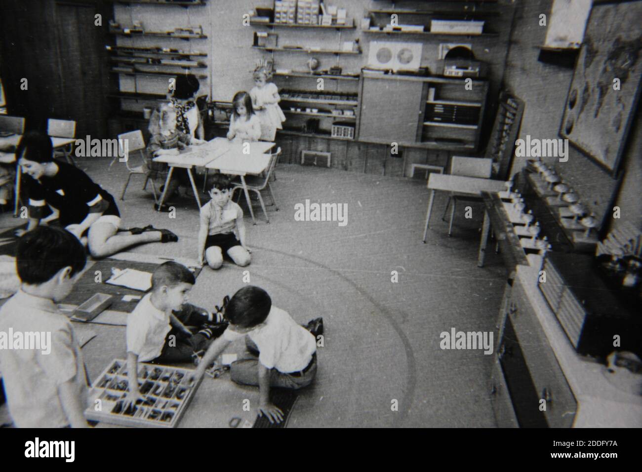 Fine 1970s vintage black and white photography of a grade school ...