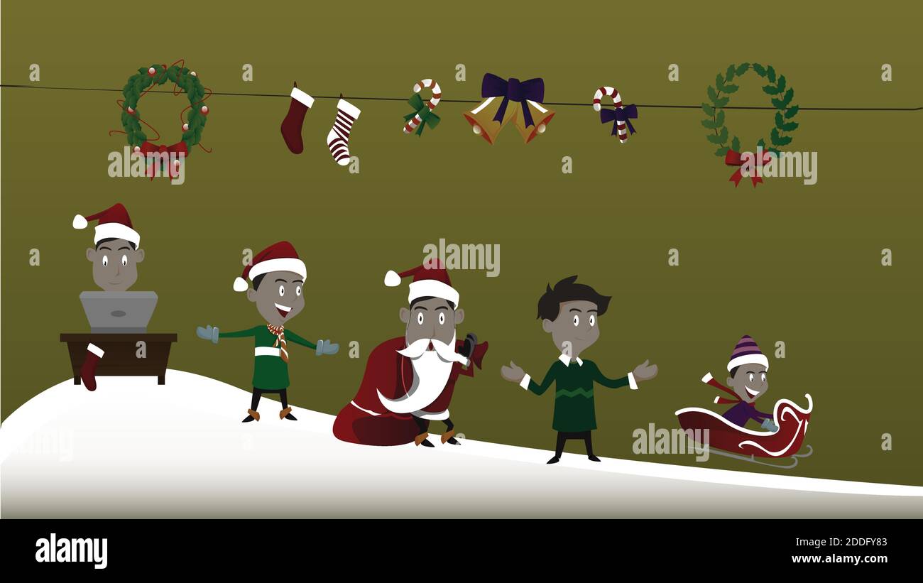 Funny cartoon Santa, Cristmas tree, elf, snowman and cookies make DAB ...