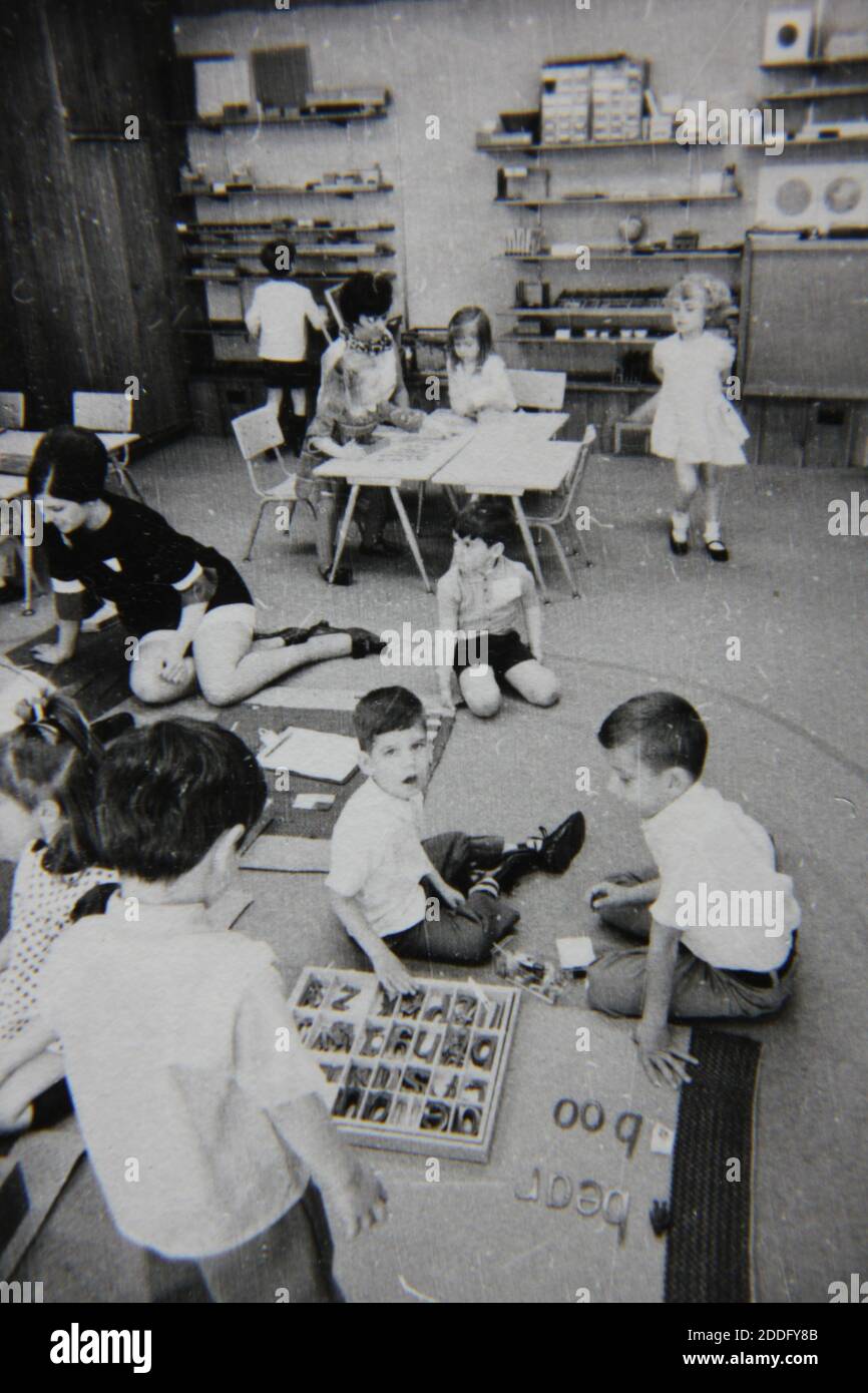 Fine 1970s vintage black and white photography of a grade school ...