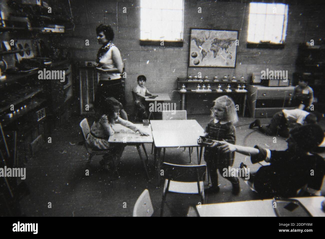 Fine 1970s vintage black and white photography of a grade school ...