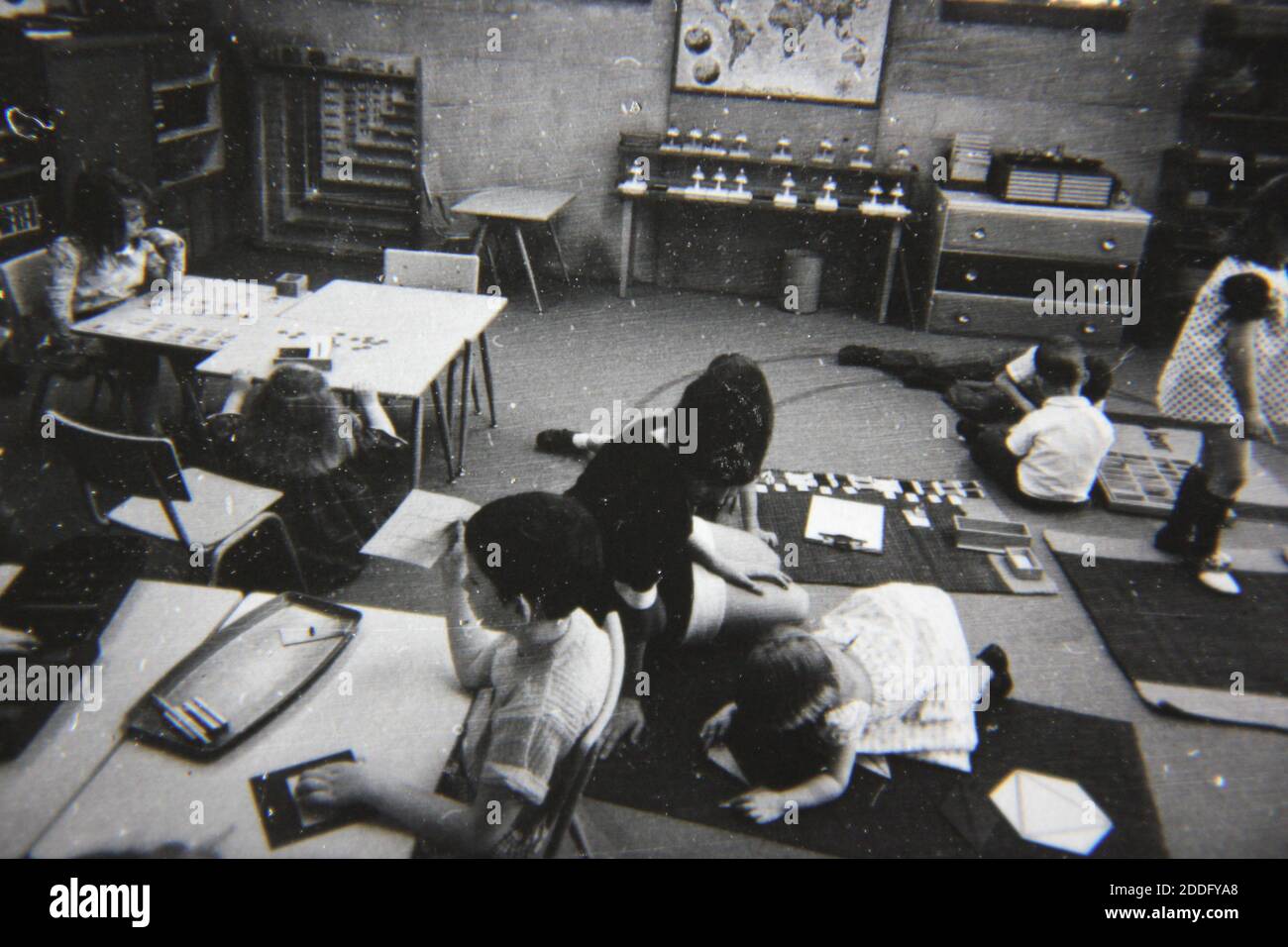 Fine 1970s vintage black and white photography of a grade school ...