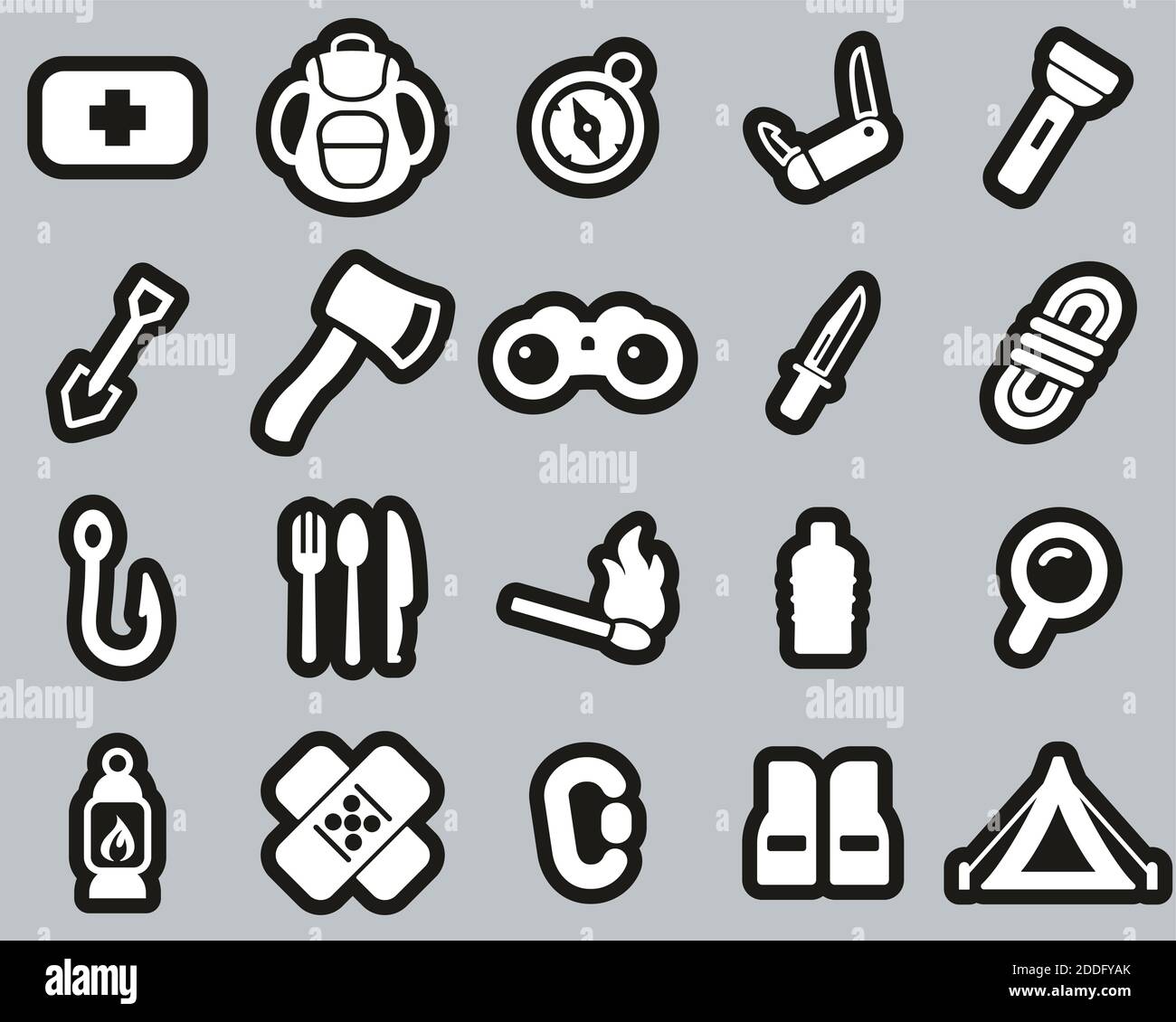 Survival Kit Icons White On Black Sticker Set Big Stock Vector Image ...