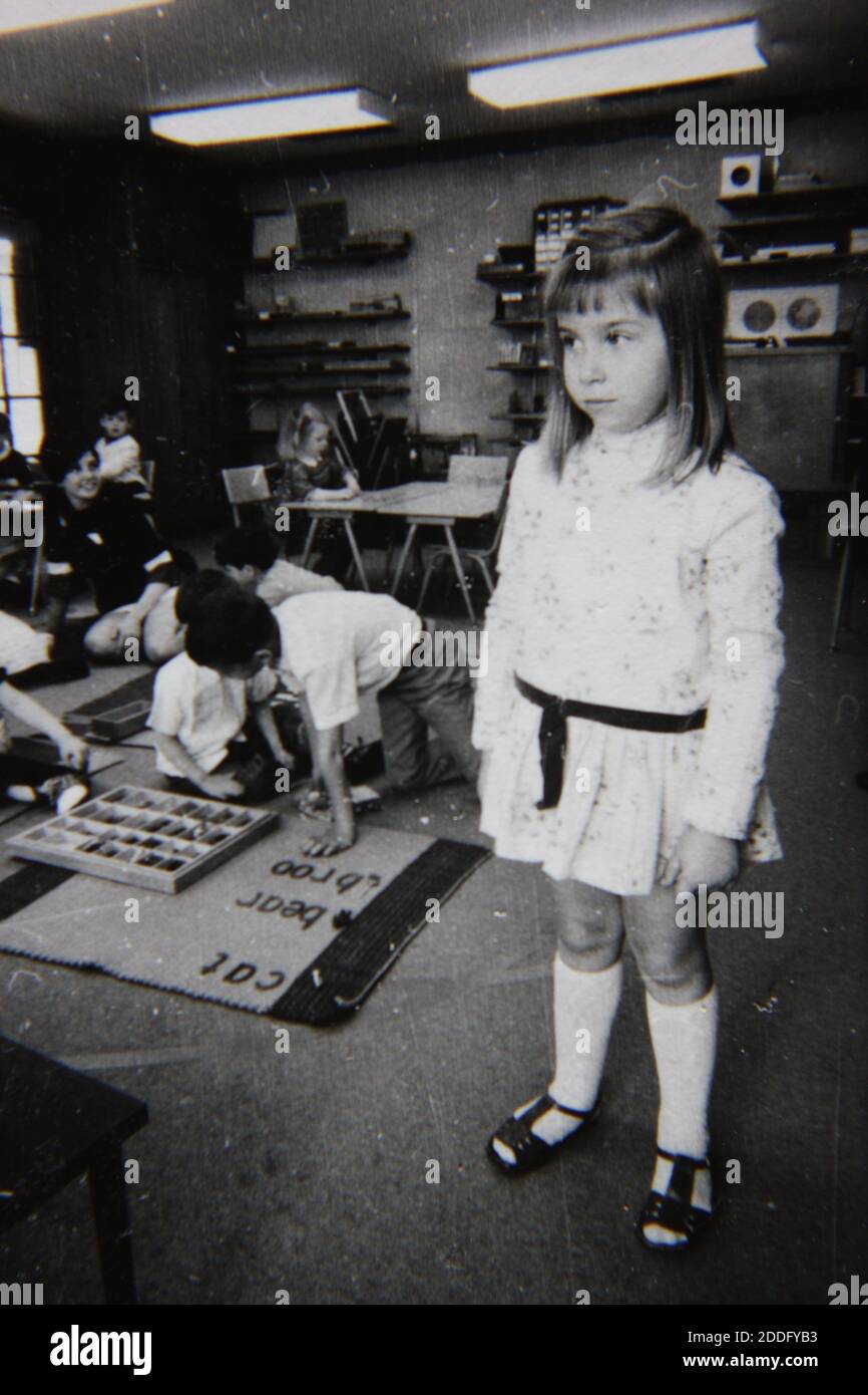Fine 1970s vintage black and white photography of a grade school ...