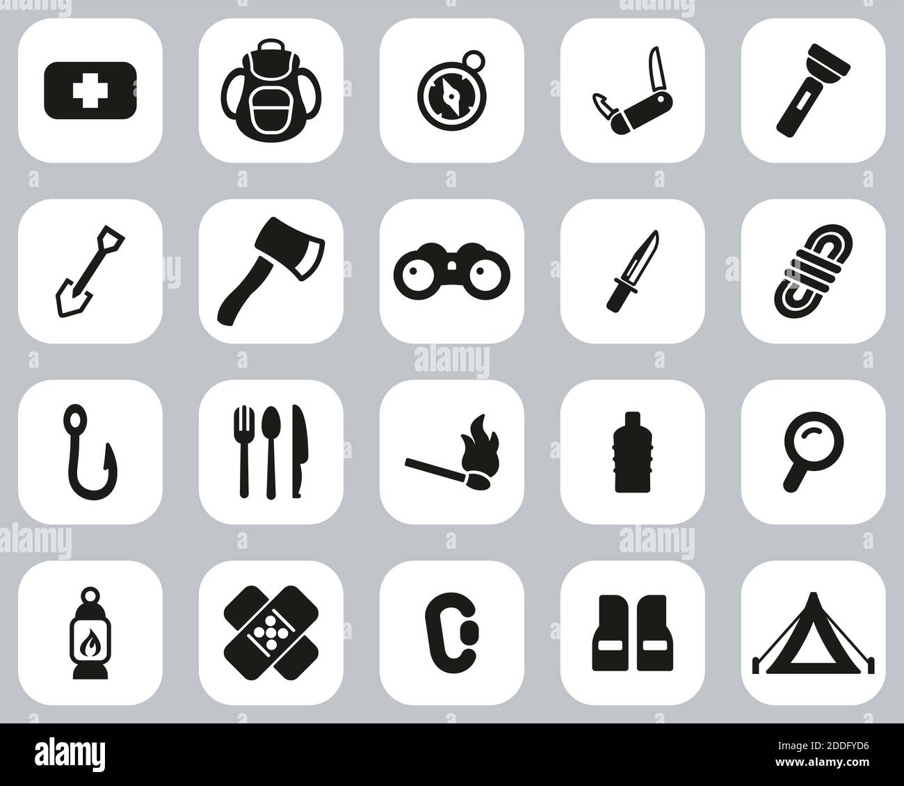 Survival Kit Icons Black & White Flat Design Set Big Stock Vector Image ...