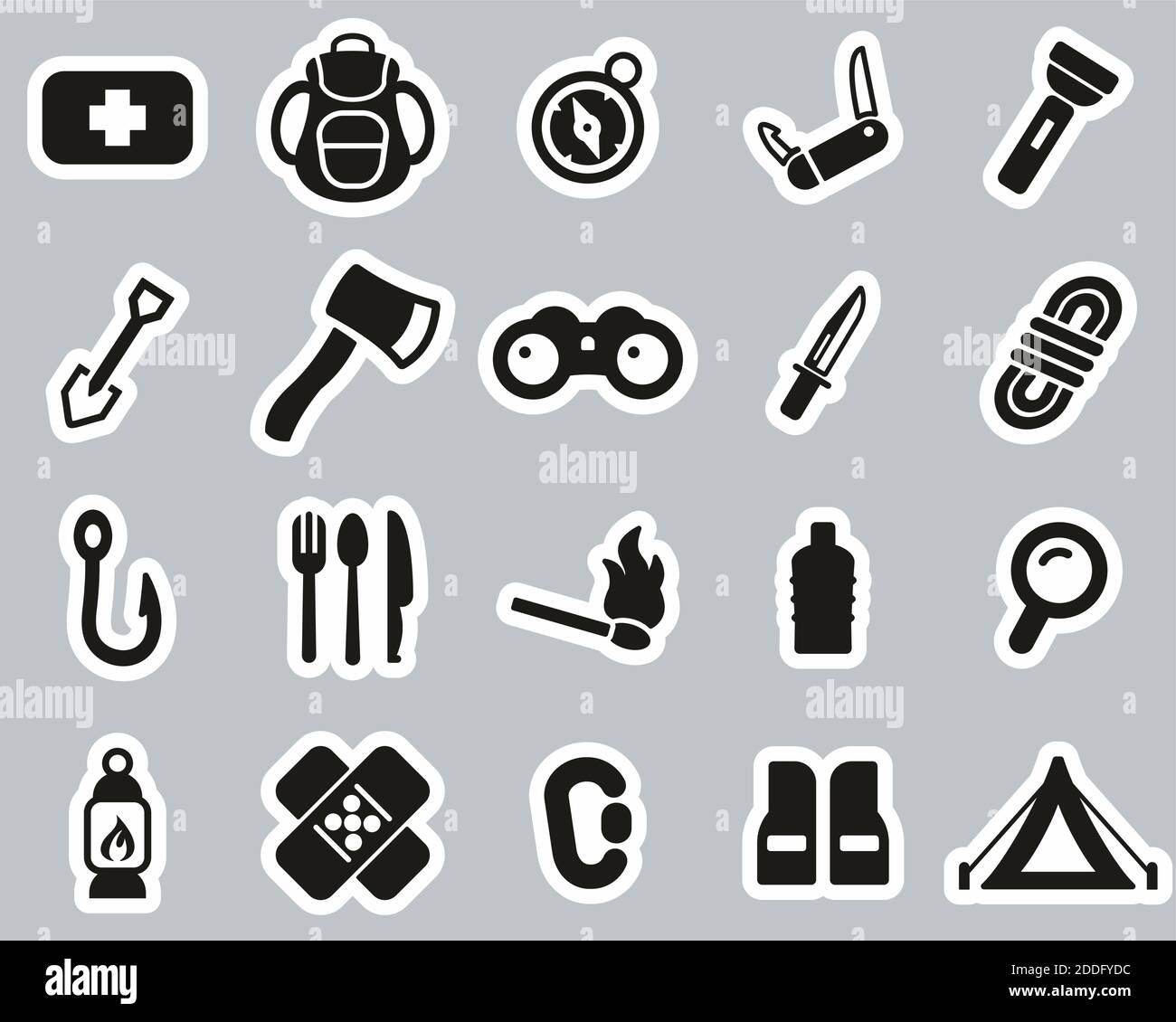 Survival Kit Icon Black & White Sticker Set Big Stock Vector Image ...