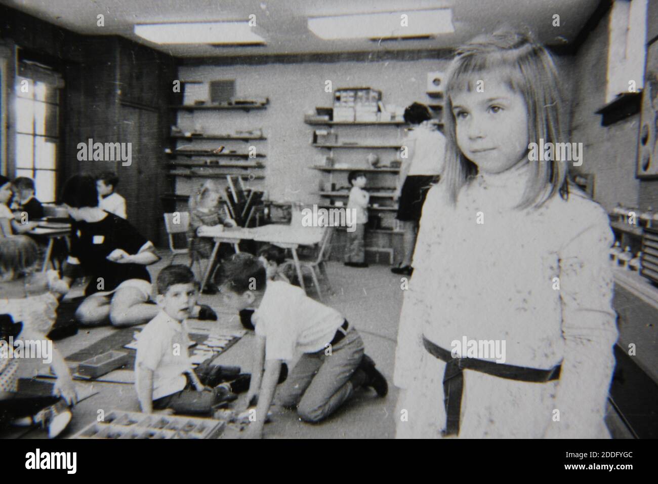 Fine 1970s vintage black and white photography of a grade school ...
