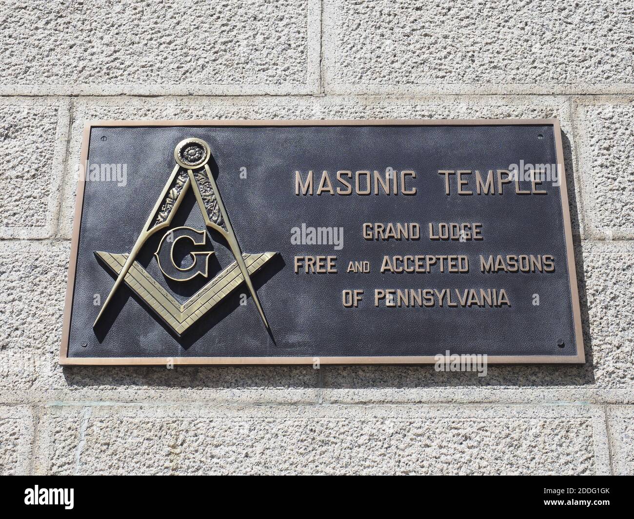Bronze sign attached to the Masonic temple in Philadelphia Stock Photo ...