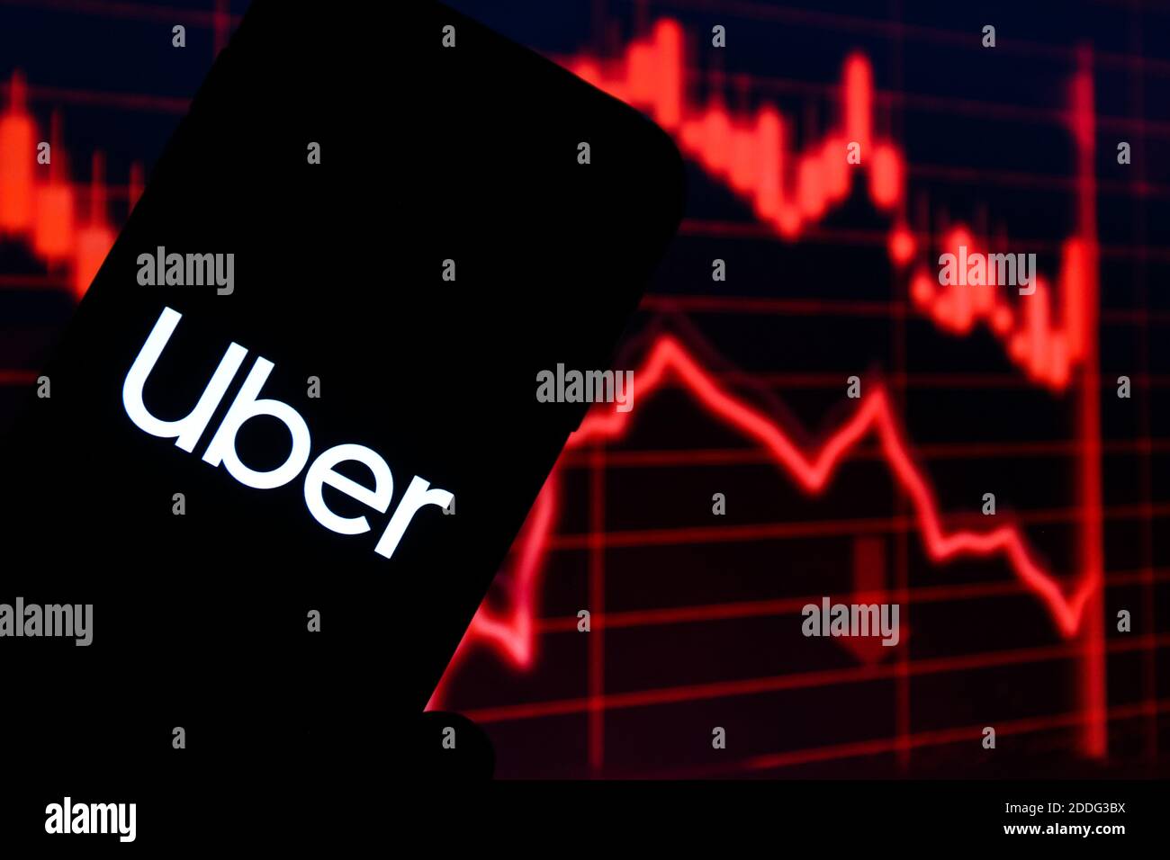 In this photo illustration a Uber company logo seen displayed on a ...