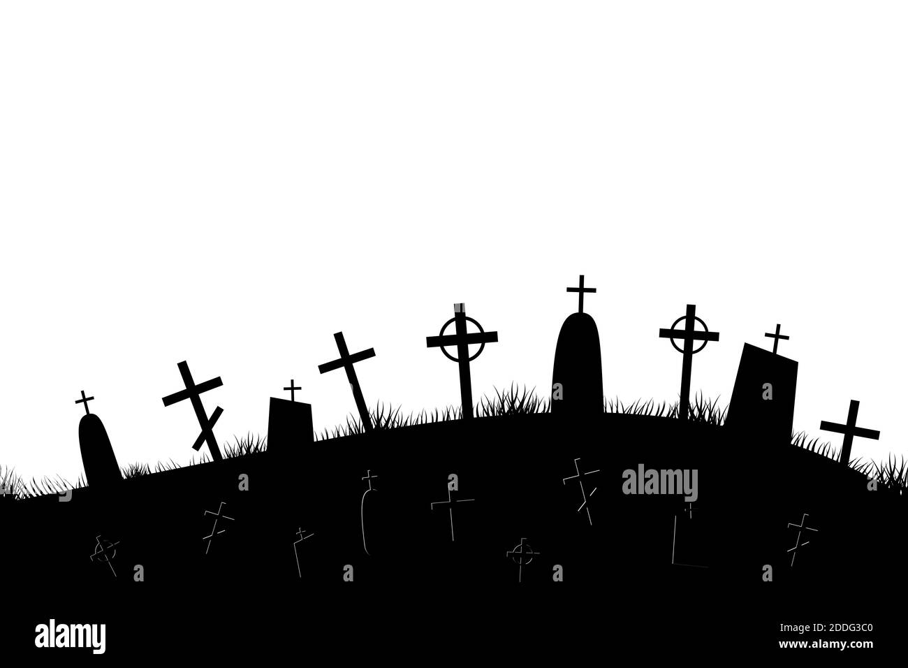 Halloween scary graveyard background with trees, crosses and bats. Halloween. Silhouette of a ...
