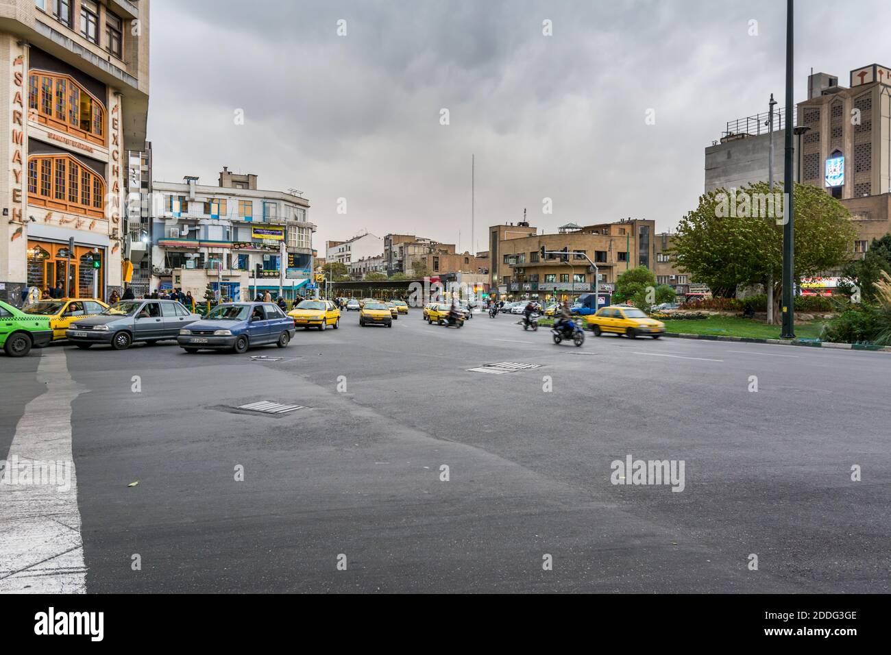 Street view of Ferdowsi street in Tehran, which is famous for money ...