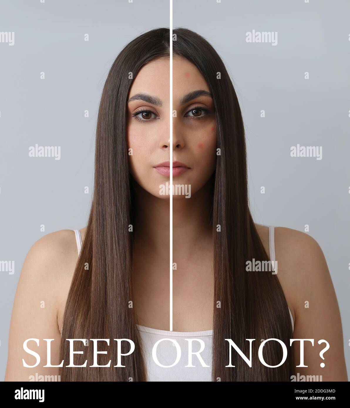 Comparative portrait of woman with and without sleep deprivation ...