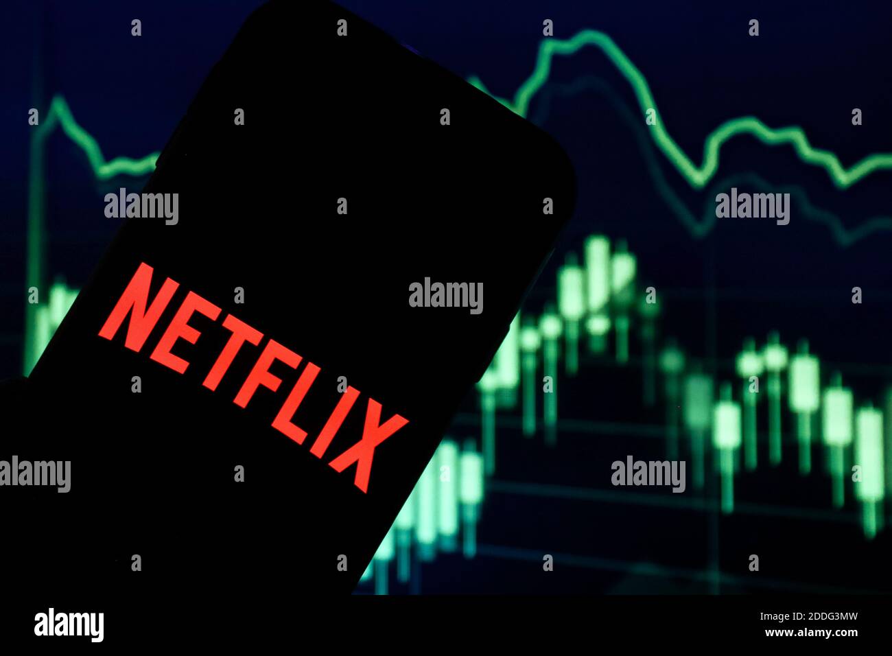In this photo illustration a red Netflix content platform logo seen ...