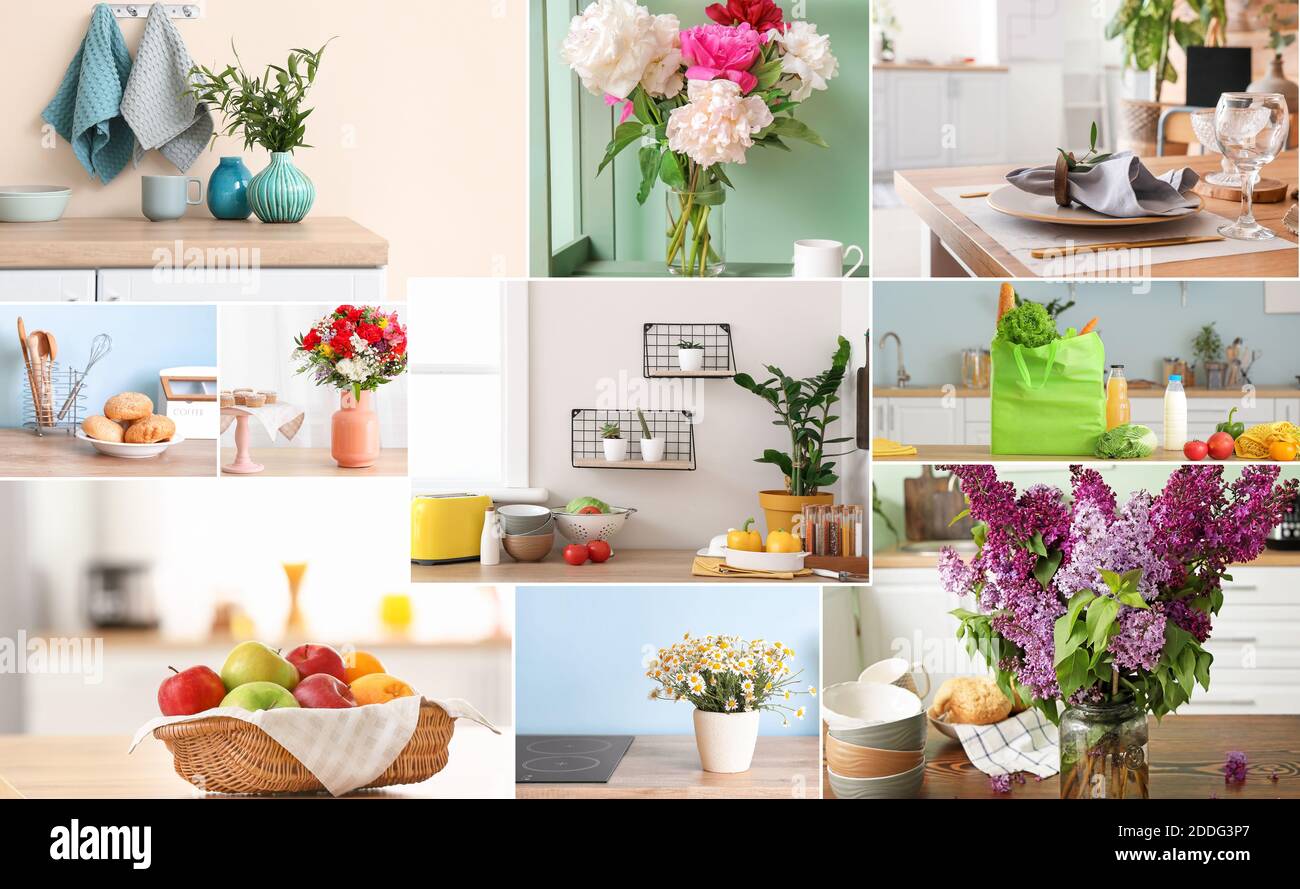 Collage with different stylish decor for kitchen Stock Photo - Alamy