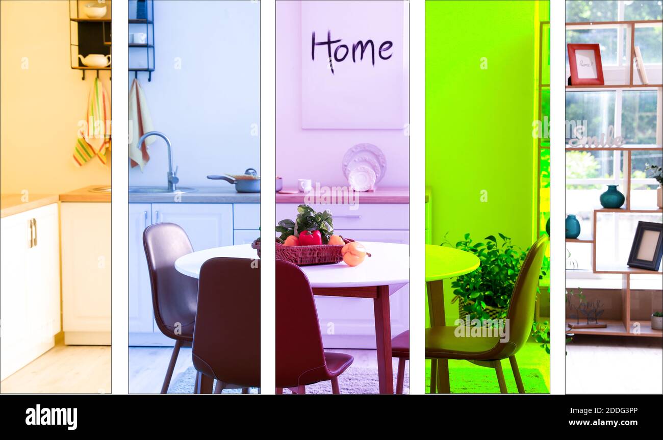 Dining table in interior of modern kitchen Stock Photo - Alamy